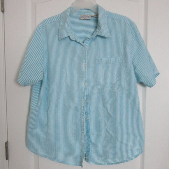 Basic Editions | Tops | 0 Cotton Seersucker Short Sleeved Blouse | Poshmark